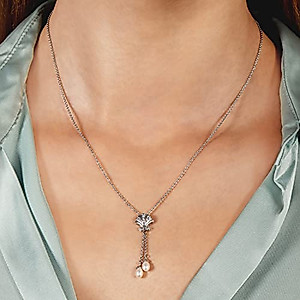 Jewelili Enchanted Disney Fine Jewelry Sterling Silver 1/10 Cttw Diamond and Pearl Ariel Shell Pendant