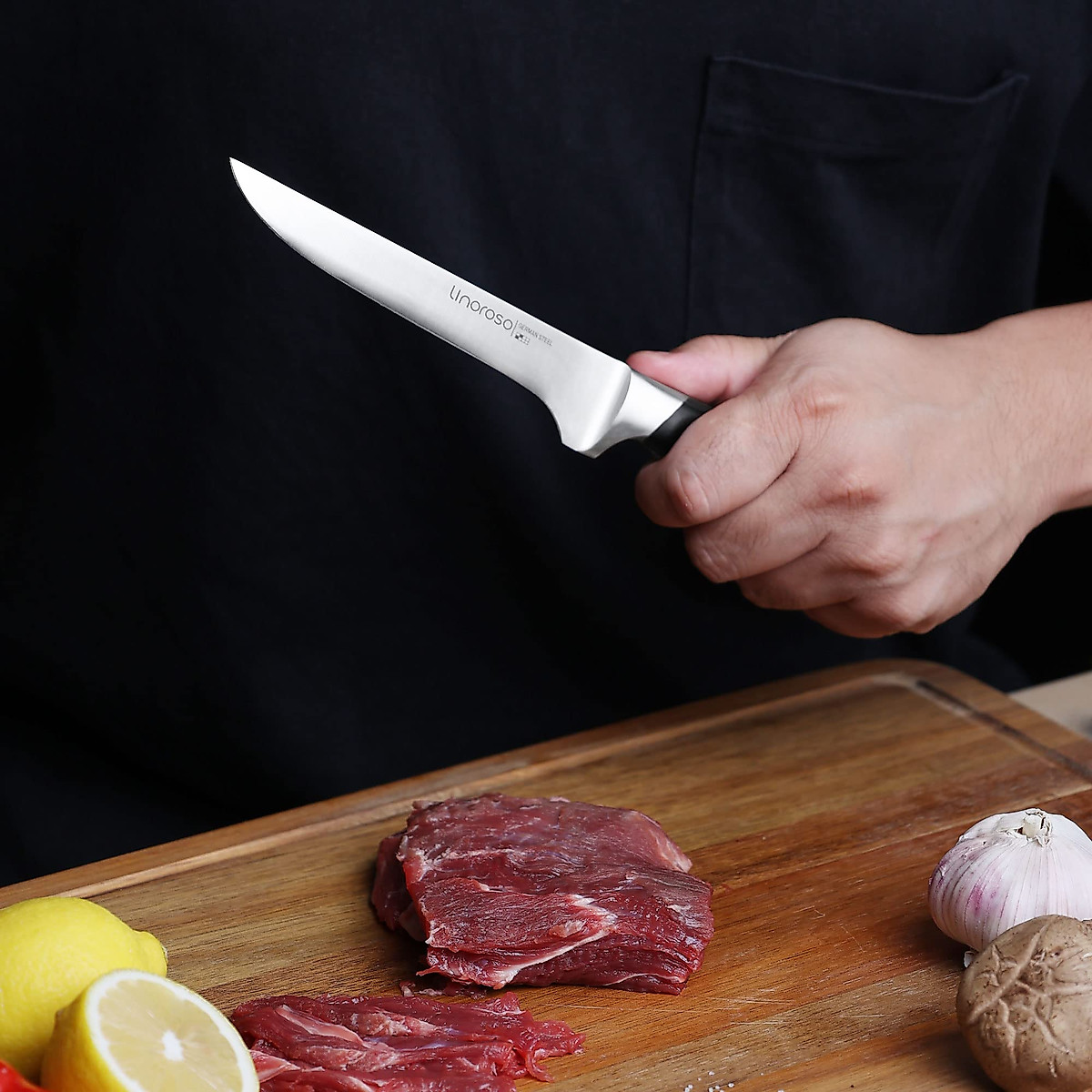 linoroso Boning Knife 5.7 inch Kitchen Knife with Elegant Gift Box, Sharp Forged German Carbon Stainless Steel Fillet Knife for Meat, Fish, Poultry, Full Tang, Ergonomic Handle