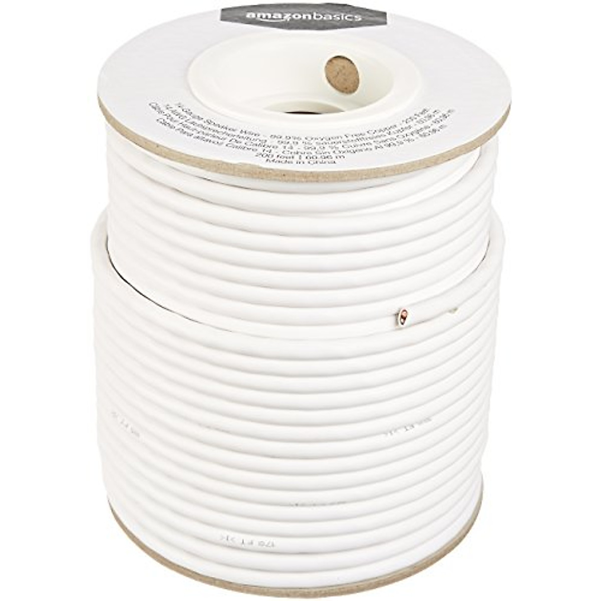 Amazon Basics 14-Gauge Audio Speaker Wire Cable - 99.9% Oxygen-Free Copper, 200 Feet, White