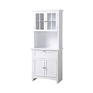 American Furniture Classics OS Home and Office Buffet and Hutch with Framed Glass Doors and Drawer, Large, White