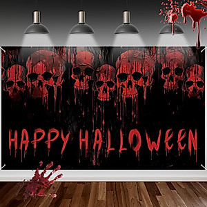 Scary Skull Table Runner Table Decorations, Halloween Background Banners Horror Halloween Photo Background for Halloween Party Wall Door Decor