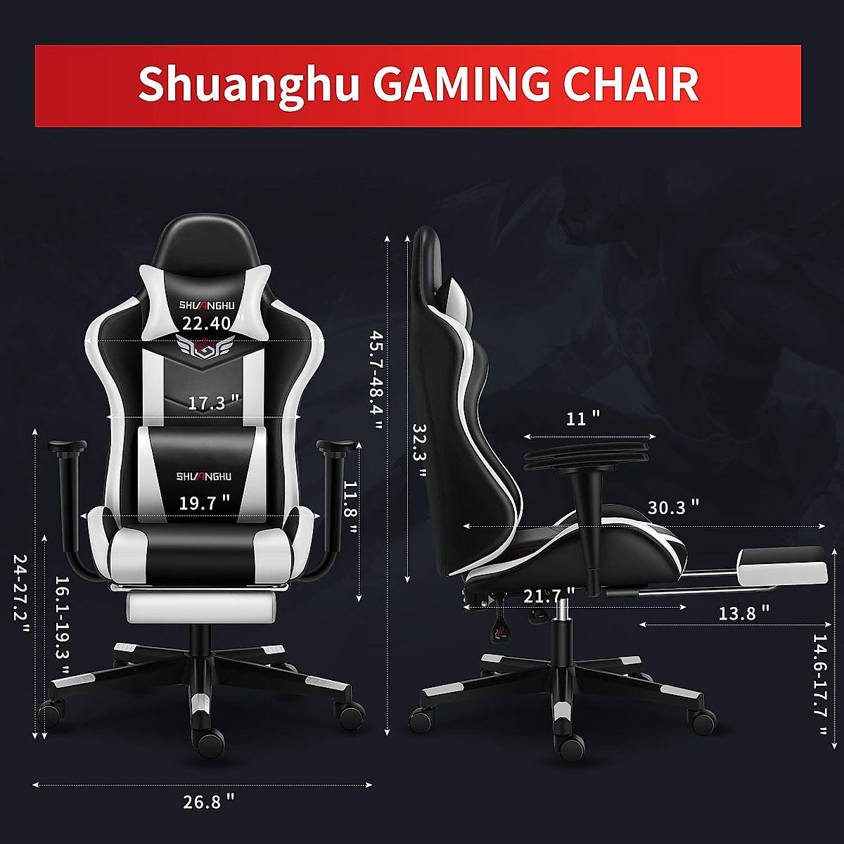 shuanghu Gaming Chair Office Chair Ergonomic Computer Chair with Reclining Chair with Headrest and Lumbar Support Video Game Chair for Adults Teens Desk Chair(Footrest)
