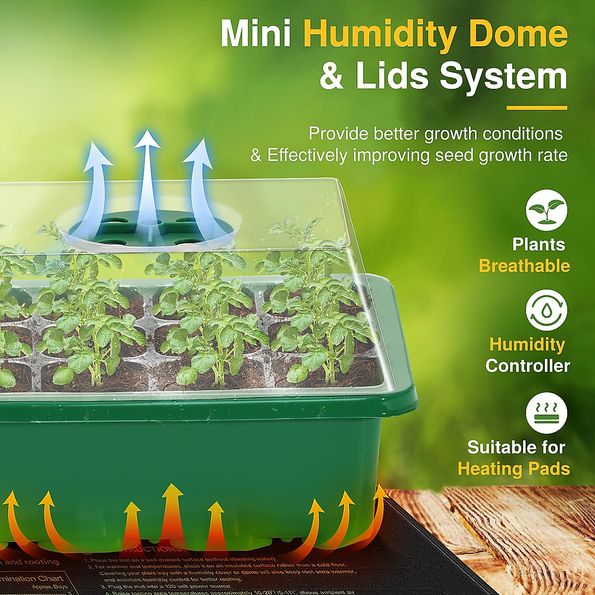 Xpatee 12 Packs Seed Starter Tray with Dome (144 Cells Total Tray), Seed Starter Kit with 24pcs Labels Seeding Tool, Reusable Seed Starting Trays Kit Mini Greenhouse Plant Germination Tray (Green)