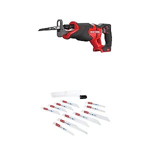 CRAFTSMAN V20 Reciprocating Saw, Cordless, Tool Only with Reciprocating Saw Blades, 11-Piece (CMCS300B & 2058838)