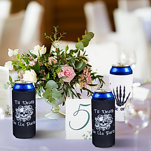 Dandat 12 Pcs Bride or Die Bachelorette Party Can Sleeves Till Death Beverage Sleeves Neoprene Drink Cans Covers Bride or Die Bachelorette Party Decorations Gothic Skeleton(White, Black)
