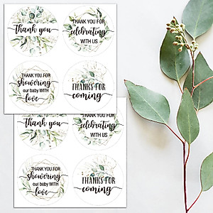 2" Round Greenery Thank You Favor Stickers- Thank You Labels for Wedding, Bridal Shower, Baby Shower, Small Business, Bakeries, Handmade Goods, Birthday Party Favors(80 Labels)