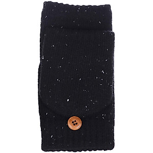 Be Your Own Style BYOS Womens Winter Soft Warm Plush Fleece Lined Convertible Fingerless Marble Speckled Knit Mittens Gloves Glittens W/Thumb Flaps (Black)