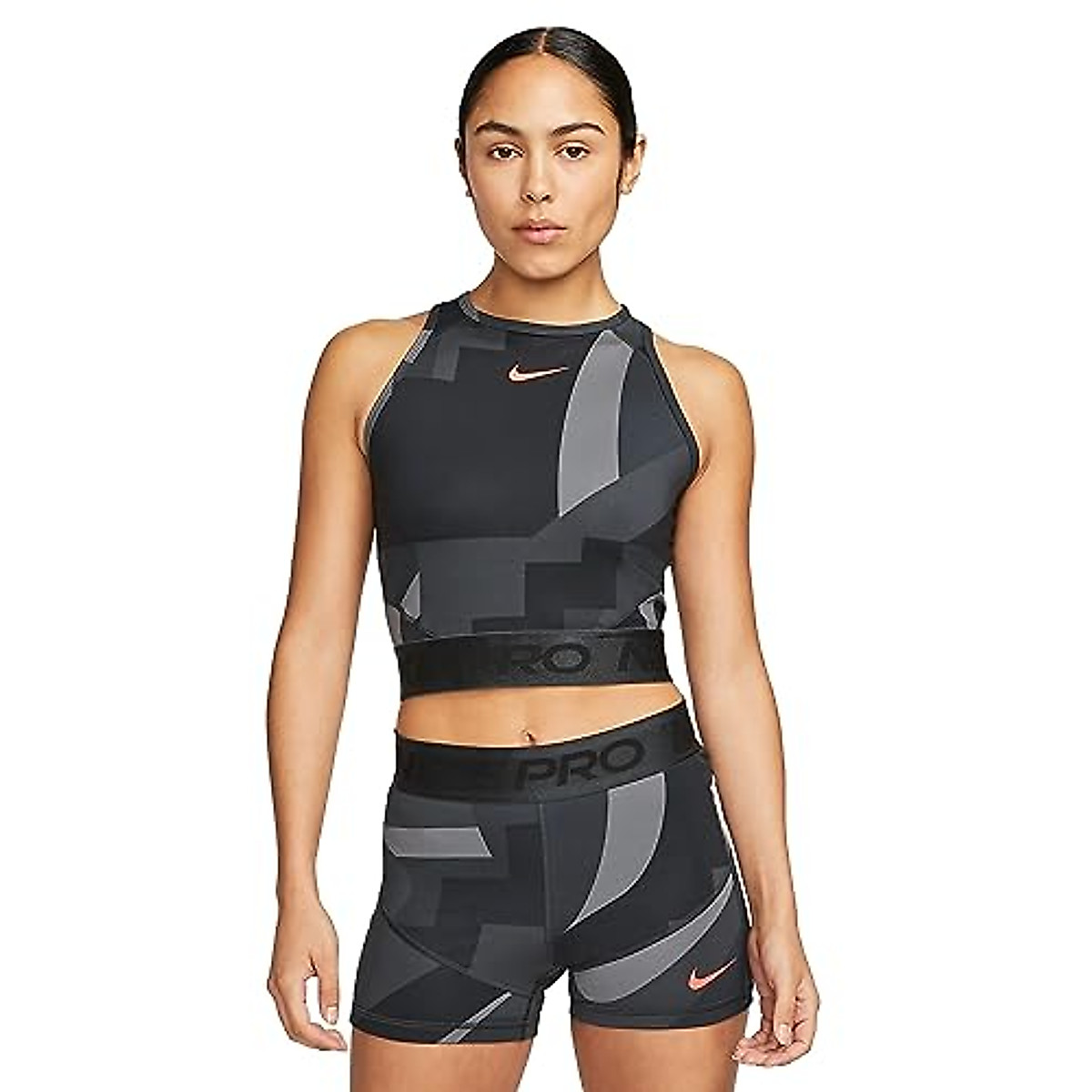 Nike Pro Dri-FIT Women's Cropped Training Tank (Black/Dark Smoke Grey/Brigh Crimson, Large)