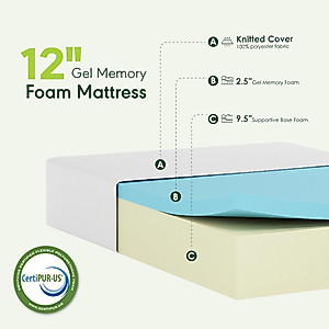 Furinno Tidur Cooling Gel Memory Foam Mattress, 12 Inch, King,White