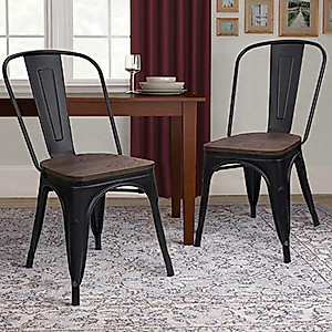 Furmax Metal Dining Chair Indoor-Outdoor Use Stackable Chic Dining Bistro Cafe Side Metal Chairs Set of 4(Black)