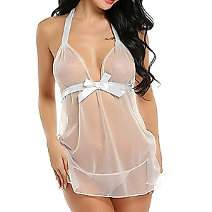 Sexy Lingerie for Women, Batas De Dormir para Mujer Women's One Piece Bodysuit Lengerie Women, Women's Lingerie Mesh Vest Underwear Off Shoulder Two-Piece Set Underwear Under Shorts (S, White)