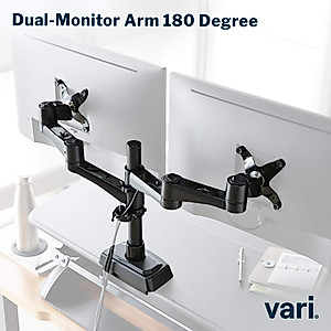 Vari Dual Monitor Arm 180 Degree - VESA Monitor Mount w/ 180 Degree Adjustment - Monitors up to 27 inches, 19.8 lbs - Double Monitor Arms for Compact Spaces - Computer Monitor Stand for Home or Office