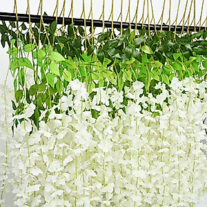 24 PCS Wisteria Artificial Flower 3.6 Feet Vine Ratta Hanging Garlands Silk Flowers String with 2 Pack Artificial Flowers Garland for Home Party Wedding Garden Outdoor Ceremony Greenery Wall White