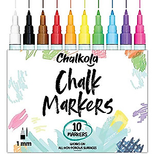 Chalkboard Chalk Markers (10 Pack, 1mm Extra Fine Tip) Neon color pens - For Blackboards, Chalkboard, Bistro, Window