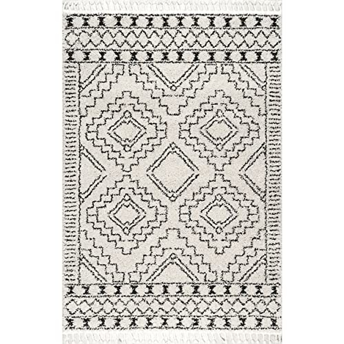 nuLOOM Vasiliki Moroccan Shag Tasseled Area Rug, 4' x 6', Off-white, Rectangular, 1.2" Thick