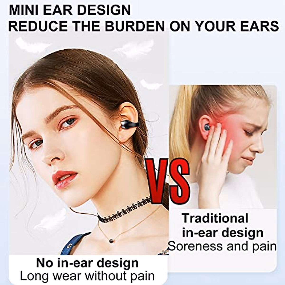 Mini Wireless Ear Clip Bone Conduction Earbuds Open Ear Headphones Bluetooth for Android iPhone, Clip On Sport Wireless Earbuds Waterproof Outer Headphones for Cycling Running Workout Ear Buds