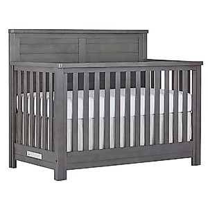 Evolur Belmar Flat 5-in-1 Convertible Crib in Rustic Grey, Features 3 Mattress Height Settings, Greenguard Gold Certified, Made of Kiln-Dried Hardwood