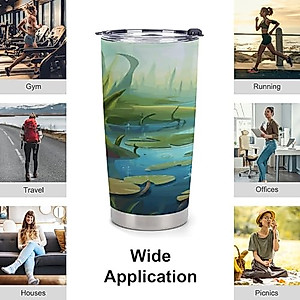 FHENMSA Reusable Plastic Water Cups with Lids,Frog in A Pond Print Anti-overflow Cup,sports Travel Coffee Cup