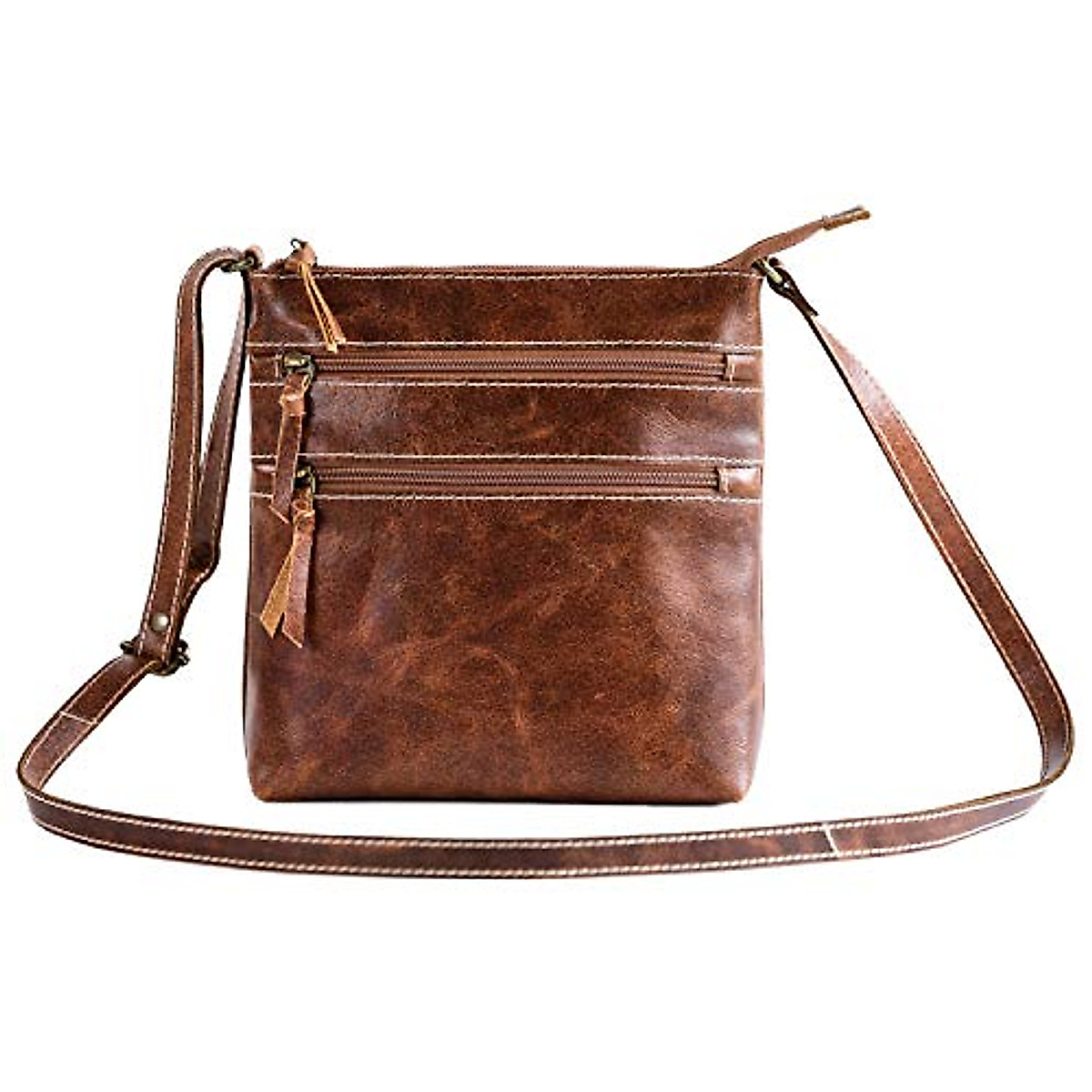Hide N Craft Stylish Full Grain Real Leather Crossbody Bag For Women Crossover Purse, Long Shoulder, with Adjustable Strap, 2 Front and Internal Pocket, Girls Handbag (8.5x2x9 inches) – Brown