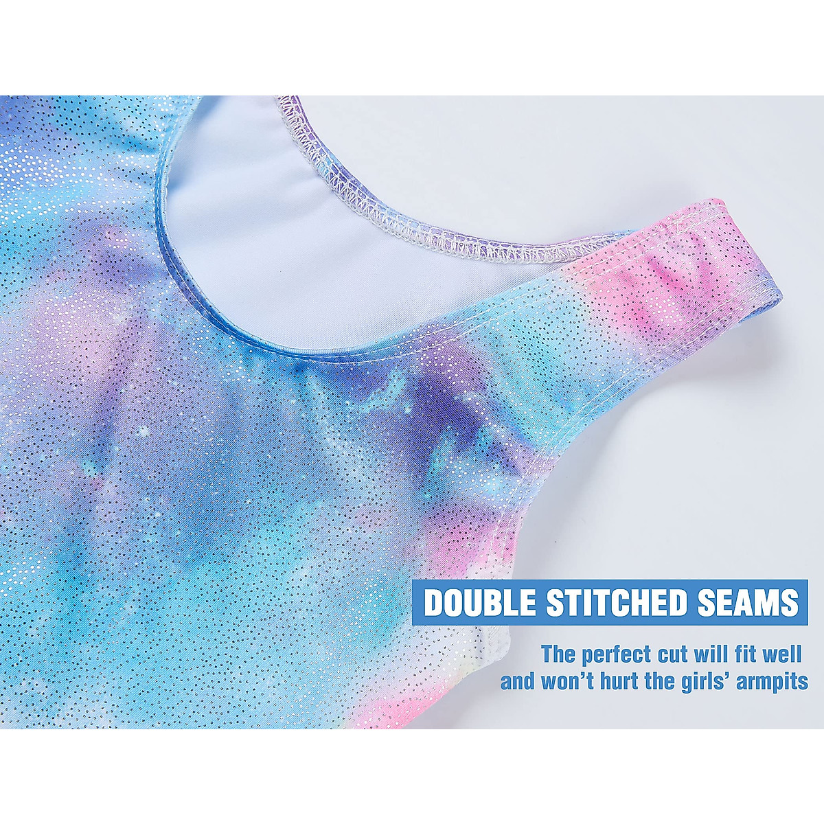 Girls Gymnastics Leotards with Shorts for 9-10 Year Old Big Kids Sparkly Blue Tie Dye Print Sleeveless Biketard Unitards