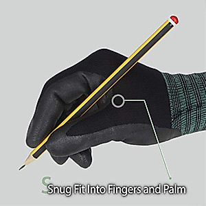 DEX FIT Premium Nylon Nitrile Work Gloves FN320, 12 Pairs, 3D-Comfort Stretchy Fit, Firm Grip, Thin & Lightweight, Durable, Breathable & Cool, Machine Washable; Black 8 (M)