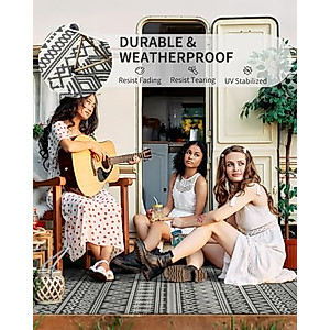 MontVoo-Outdoor Rug Carpet Waterproof 9x12 ft Reversible Patio Rug RV Camping Rug-Plastic Straw Rug Outside Indoor Outdoor Area Rug for Patio Deck Balcony Picnic Beach Outdoor Decor Boho Grey