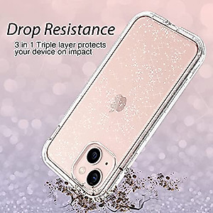 Coolwee Crystal Glitter Full Protective Case Compatible iPhone 13 Heavy Duty Hybrid 3 in 1 Rugged Shockproof Women Girls Transparent Compatible with Apple iPhone 13 6.1 inch Shiny Clear Bling Sparkle