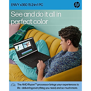HP Envy x360 2-in-1 15.6" FHD Touchscreen Laptop, AMD Ryzen 5 5625U, 16GB RAM 256GB SSD, Wi-Fi, Bluetooth, HDMI, Webcam, Backlit Keyboard, Windows 11 Home, Black
