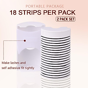 Self Adhesive Eyelashes Strips for Lashes Natural Look 36 Pcs Strong-Hold Reusable Self Adhesive Eyelashes Spare Adhesive Strip (Black)