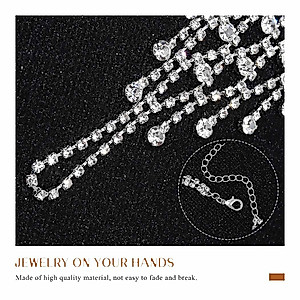 ACEDRE Rhinestone Ring Bracelets Jewelry Silver Sparkly Crystal Bangle Hand Chain Party Prom Costume Finger Hand Harness Accessories for Women(C-Silver)