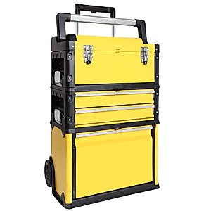 BIG RED Stackable Rolling Tool Box Portable Metal Toolbox Organizer with Wheels and 2 Drawers Separate Rolling Upright Trolley Tool Chest for Garage or Workshop,Yellow,ATRJF-C305ABDY