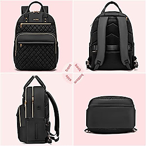 CAFELE Travel Laptop Backpack, 17.3 Anti Theft Laptop Bagpack with USB Hole, Water Resistant College Bookbag, Large Capacity Quilted Black Computer Backpacks