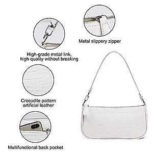 Retro Classic Clutch Bag for Women, Crocodile Leather Underarm Bag Small Purse with Ribbon, Zipper Closure, #2 White