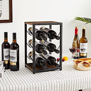 IBUYKE Rustic Wood 6 Bottles Wine Rack for Countertop,3 Tier Free Standing Wine Rack,Wine Bottle Holder Stand Organizer for Home Decor Bar,Cabinet, Pantry,Countertop TMJ901H