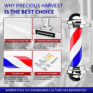 precious harvest Barber Light Pole,Red, Blue and White Barbershop Rotating Light Fixture, Classic Signs for Hair Salon,Wall Mount,LED Light Source, Indoor and Outdoor Use, 30 Inch