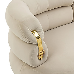 Loveseat Sofa Small Velvet Couch with Gold Metal Feet Modern Mini Settee Loveseat with Curved Back Comfy Accent Upholstered Cloud Sofa for Bedroom Small Spaces, 50'' Beige
