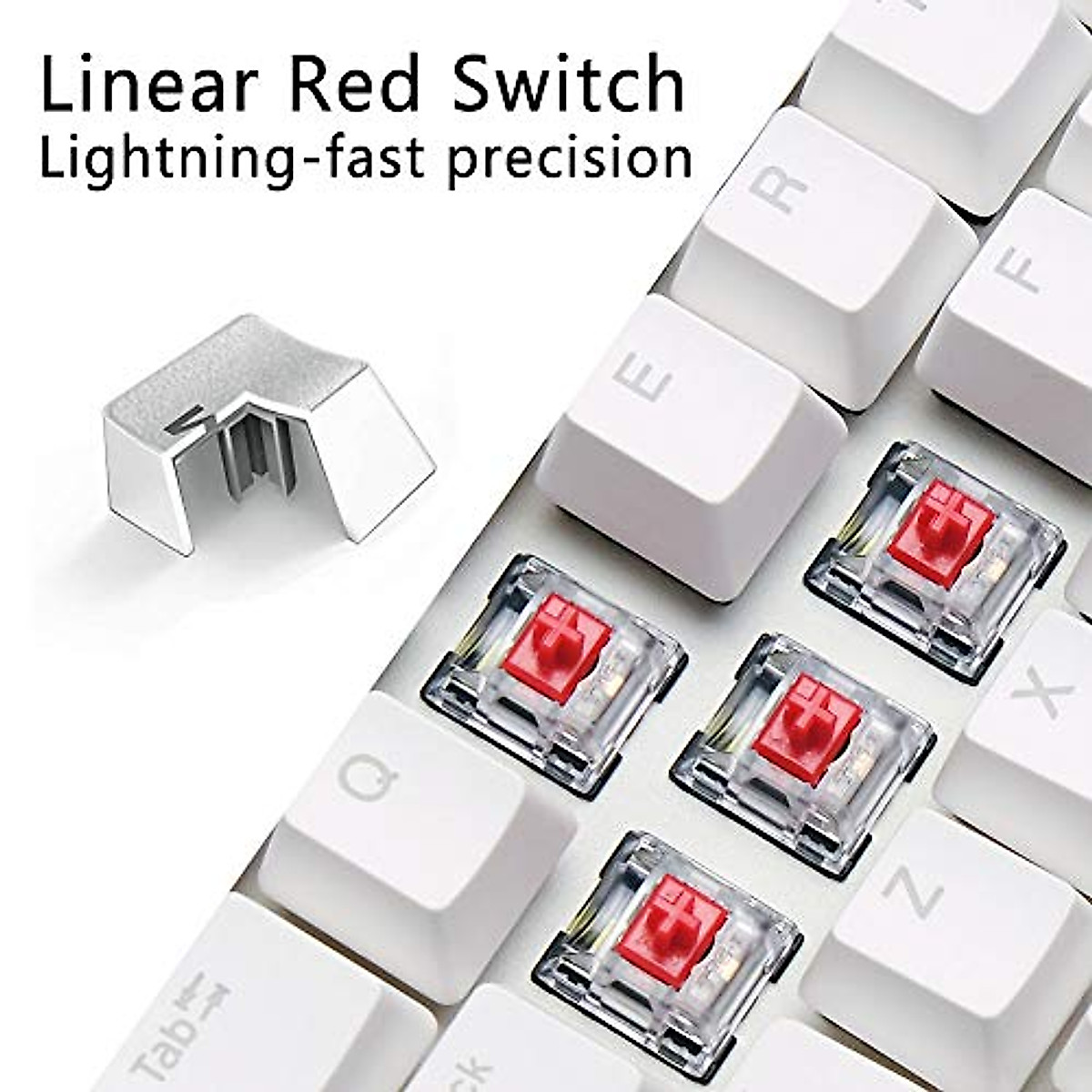VELOCIFIRE Wireless Mechanical Keyboard, TKL02WS TKL 87 Key Ergonomic Linear Red Switches Mechanical Gaming Keyboard with White LED Backlit for Copywriters, Typists, and Programmers(White)