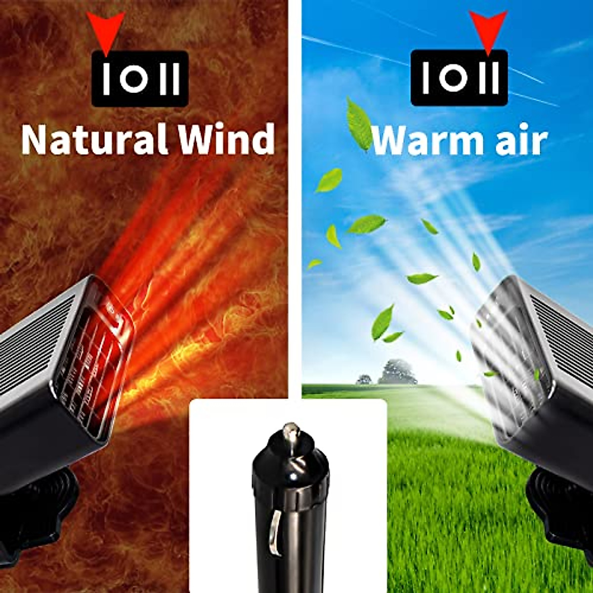 Car Heater, 12V Winter Car Air Heating Fan, Portable 150W Car Windshield Defroster Anti-Fog Defogger, 360 Degree Portable Car Fans (Black)