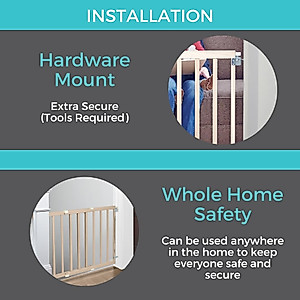 Toddleroo by North States Stairway Swing Wooden Gate, Baby Gate for Stairs. Fits 28"- 42" Wide. Hardware Mount. Child Gates for Doorways. Made in USA (30" Tall, Sustainable Hardwood)