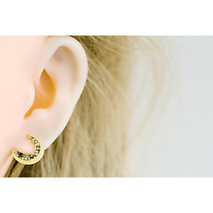 ONDAISY 20G 14K Rhodium Plated Black Cz Boho Gypsy Planet Half Sun Crescent Sailor Luna Moon Ear Studs Piercing Earrings