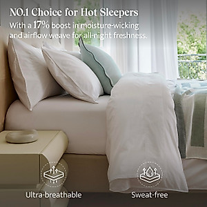 Double Stitch Cotton Tencel Lyocell Duvet Cover Queen - Cooling Duvet Cover Set, Crisp Breathable, Smooth Comforter Cover, Hotel Collection Bedding Set, 1 Duvet Cover, 2 Shams, Bright White