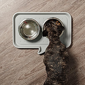 IRIS USA Small "Feed Me" Feeding Mat with Raised Edges and Non-Slip Rubber Feet, Easy Clean Protective Waterproof Feed Tray for Pet Dog Food and Water Bowls and Pet Water Fountains, Gray