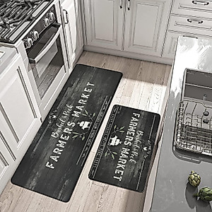 Falflor Farmhouse Kitchen Rug and Mats 2 PCS Cushioned Anti Fatigue Floor Mats Set Non Slip Heavy Duty Comfort Standing Mats for Kitchen Sink Office Standing Desk(Black)