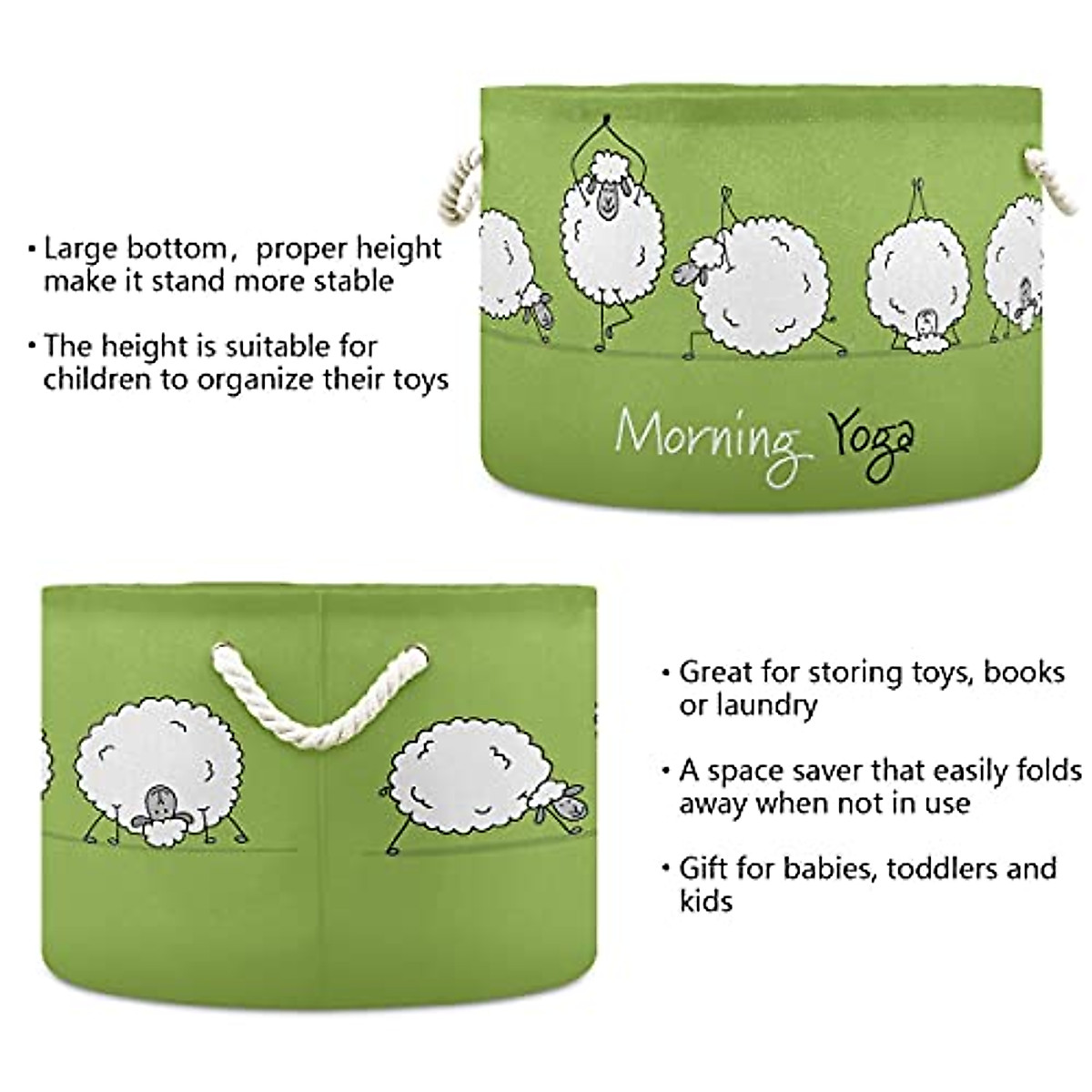linqin Funny Sheep Doing Yoga Large Collapsible Storage Basket, 20''x 14'' Nursery Basket for Toys, Pillows, Cushions in Bedroom, Living Room, Laundry Room, Home Decor