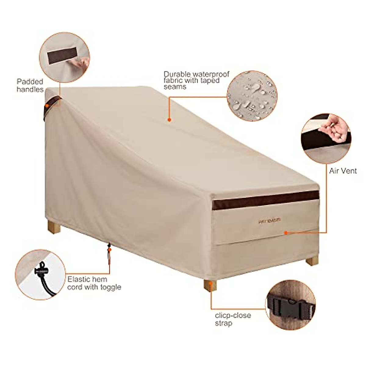 Patio Chaise Lounge Chair Cover Set of 2, Outdoor Lounge Covers Waterproof 80inch Begie Patio 2 Pack Pool Chair Covers Waterproof UV-Resistant Windproof Dustproof