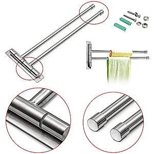 Sumnacon™ Silver Stainless Steel Wall-Mounted Towel Rail Swivel Bars Bathroom Towel Rack Hanger Holder Organizer (2 Bar)