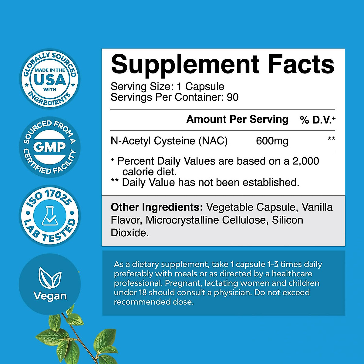 NAC Supplement N-Acetyl Cysteine with Vanilla - Detox Cleanse Liver Supplement with Amino Acids for Liver Detox and Kidney Cleanse - High Absorption NAC 600mg Amino Acids for Support