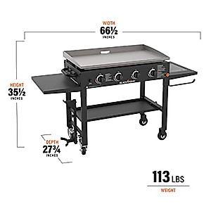 Blackstone 36" Cooking Station 4 Burner Propane Fuelled Restaurant Grade Professional 36 Inch Outdoor Flat Top Gas Griddle with Built in Cutting Board, Garbage Holder and Side Shelf (1825), Black