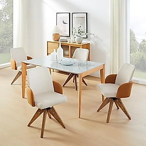 Art Leon Swivel Accent Chair, Modern Desk Chair No Wheels, Fabric Upholstered Armchair with Oak Wood Legs for Living Room Bedroom Home Office, Off White