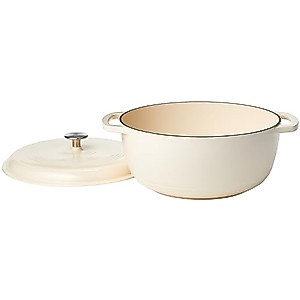 Amazon Basics Enameled Cast Iron Round Dutch Oven with Lid and Dual Handles, Heavy-Duty & Large, 7.3-Quart, White
